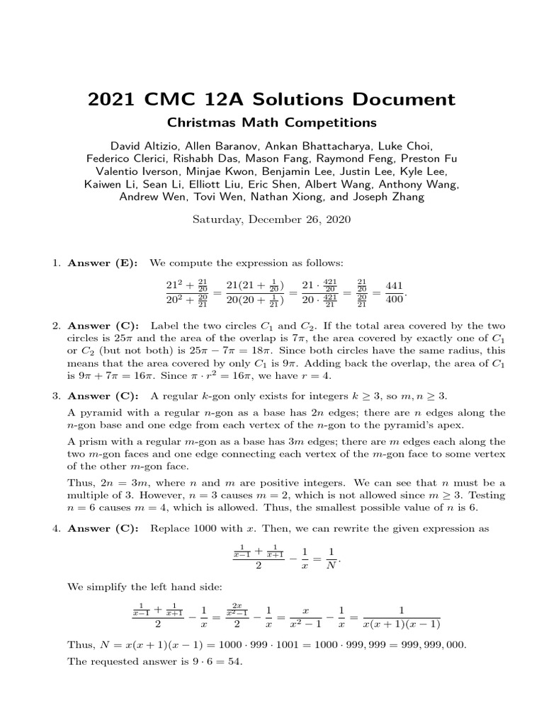 CMC 2021 12A Solutions | PDF