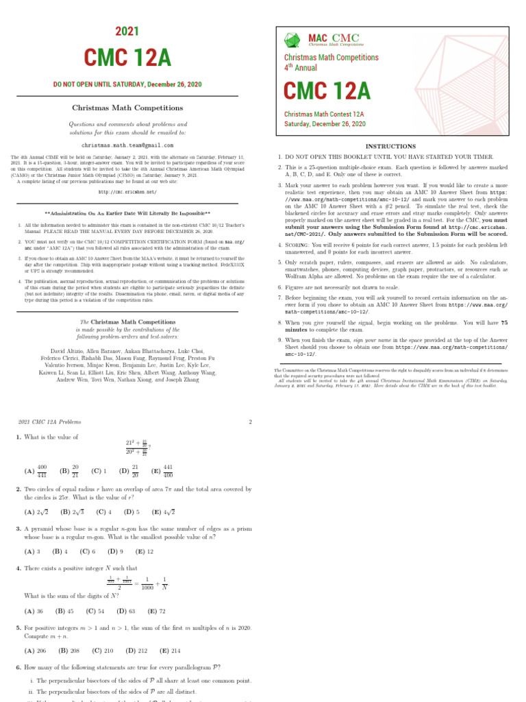 CMC 2021 12A Booklet | PDF