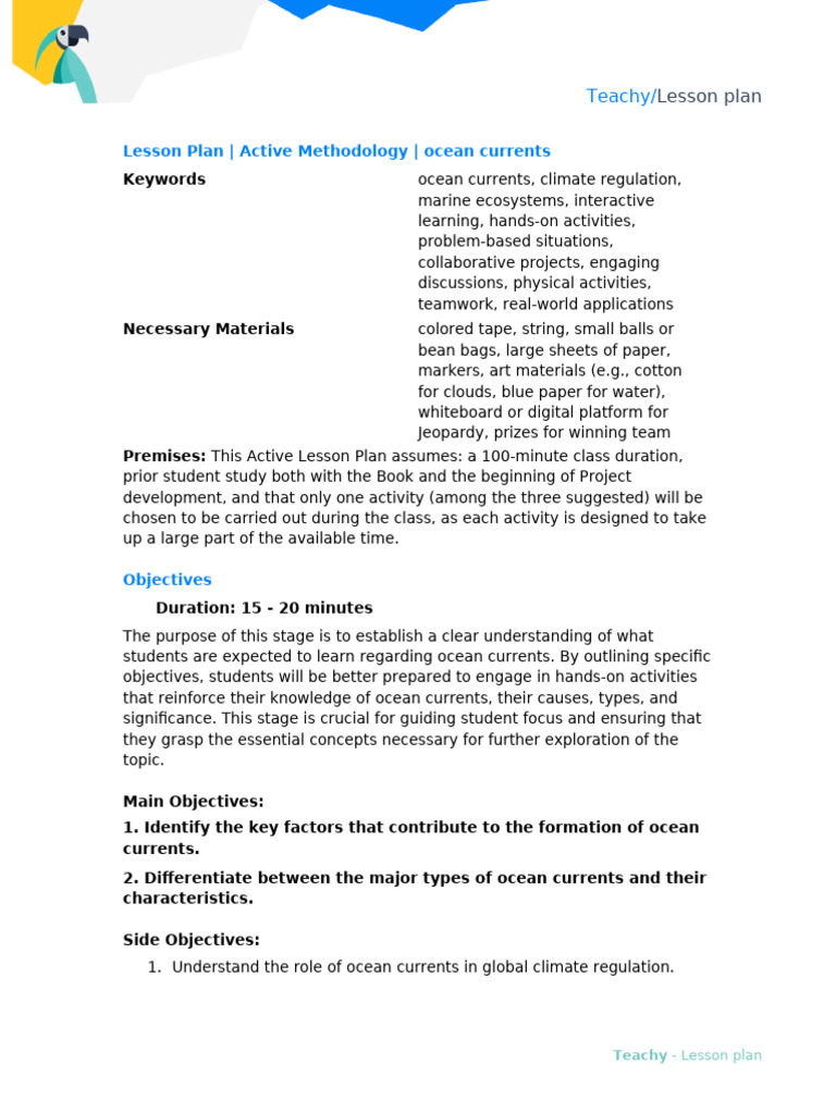 Lesson Plan On Ocean Currents | PDF