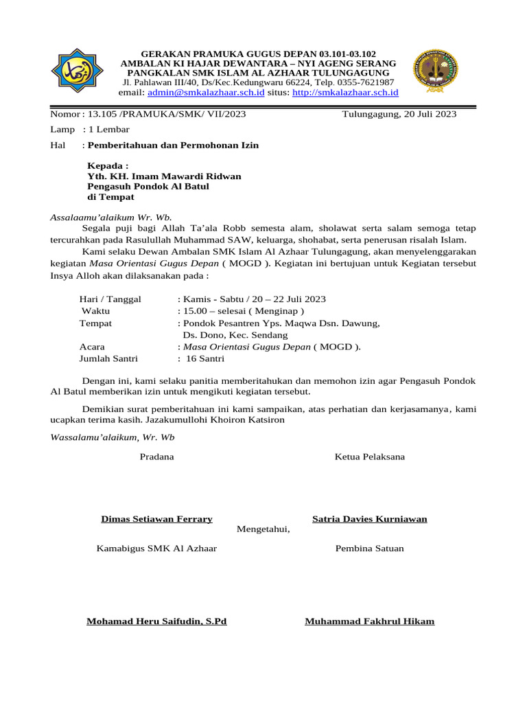 Surat Ijin Pondok Perjusa | PDF