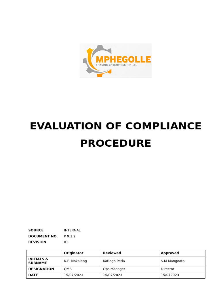 P9.1.2 Evaluation of Compliance Procedure | PDF