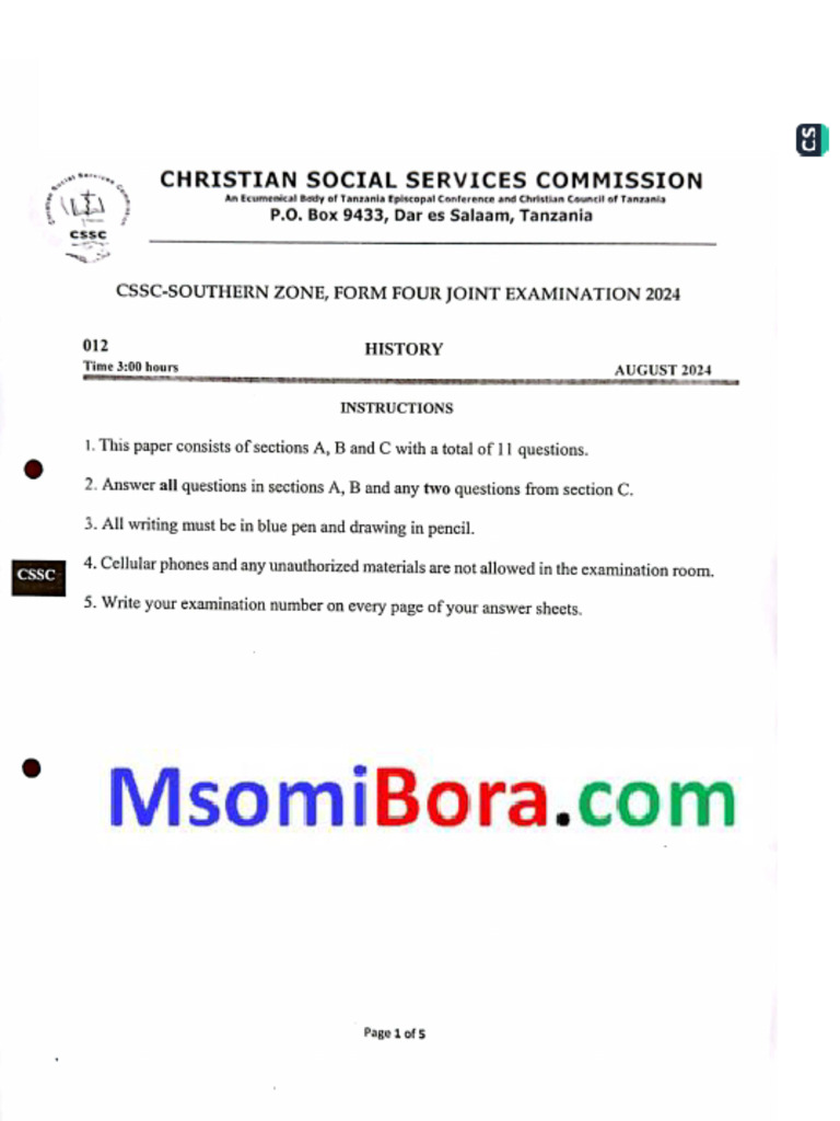 CSSC Southern Zone Form Four 2024 | PDF