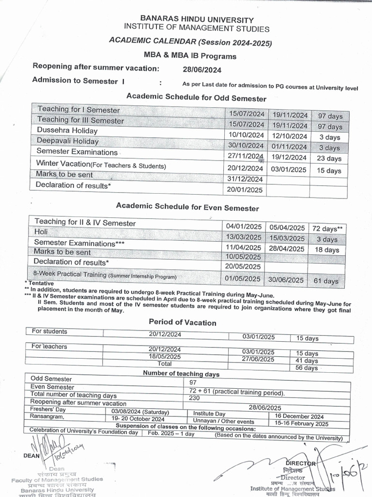 Academic Calendar 2024-25 | PDF