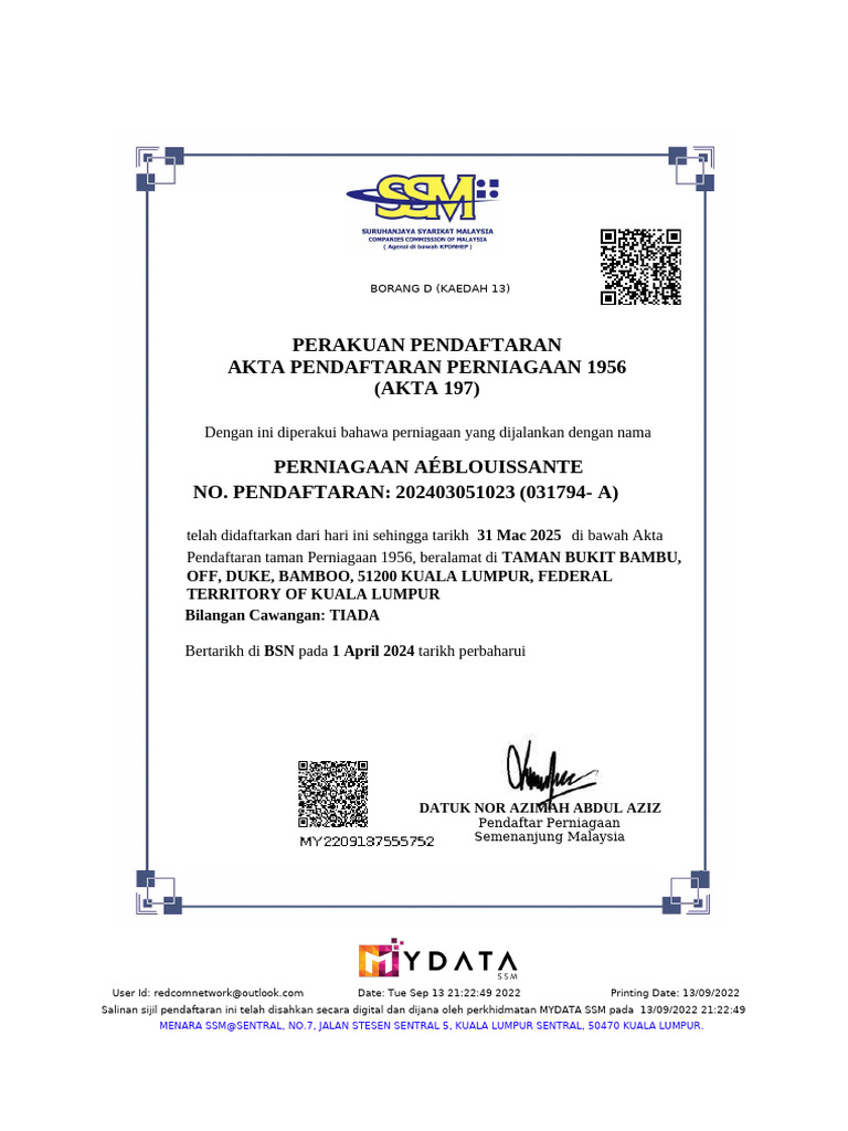 SIJIL SSM BARU | PDF