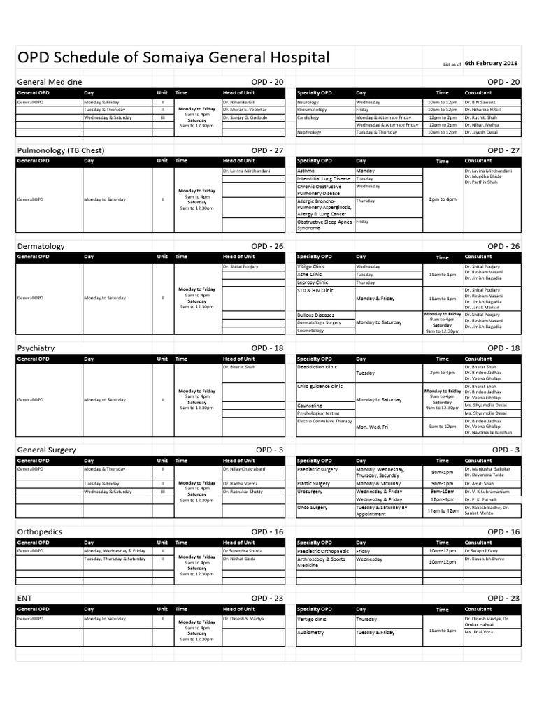 KJSH OPD Schedule | PDF