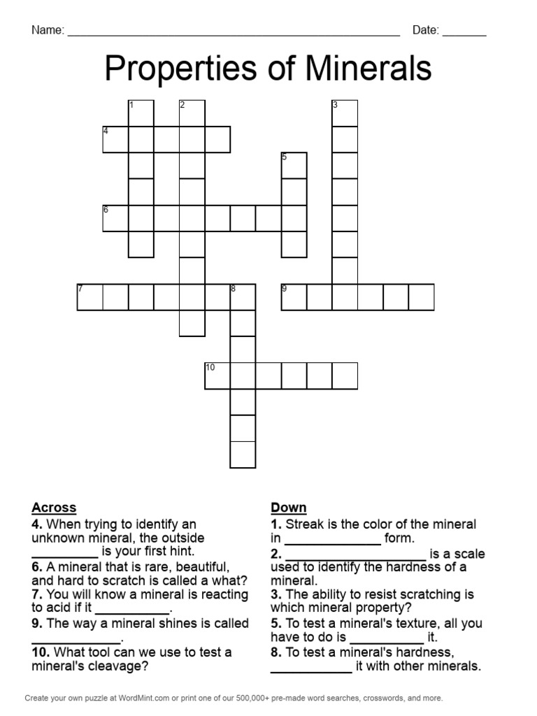 Properties of Minerals Puzzle | PDF