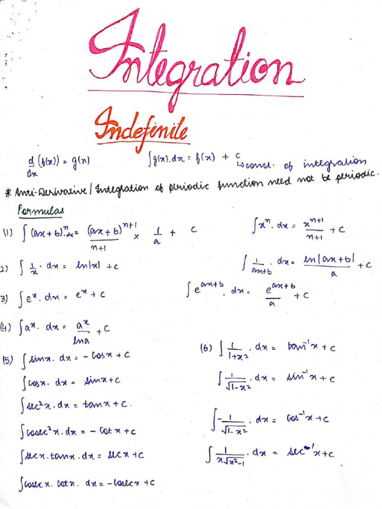 Integral Calculus Handwritten Short Notes | PDF