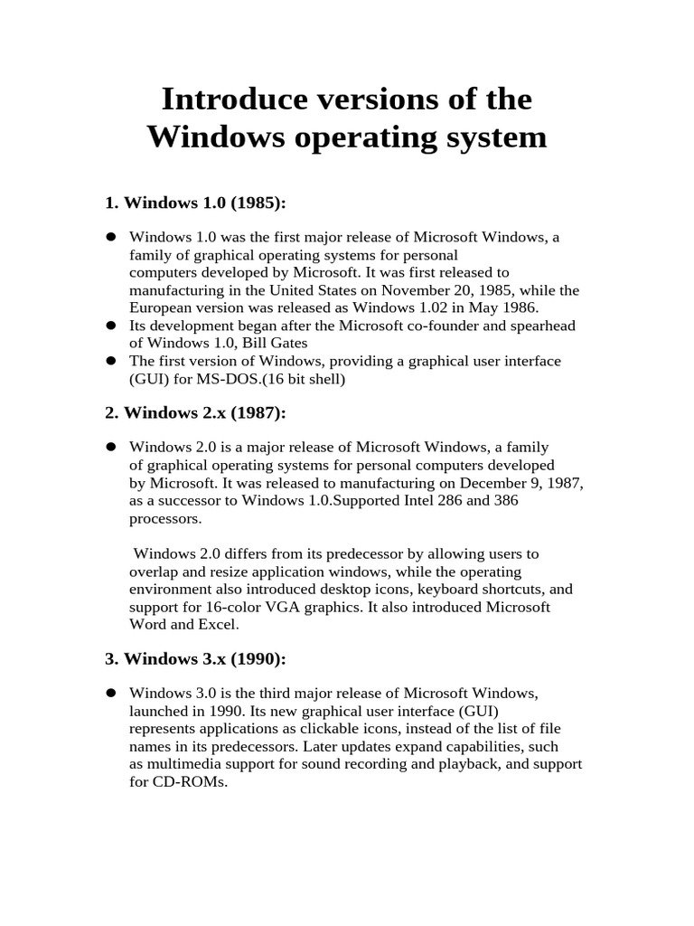 Introduce Versions of The Windows Operating System | PDF