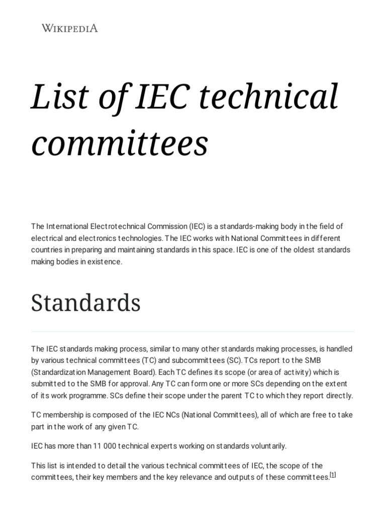 List of IEC Technical Committees - Wikipedia | PDF