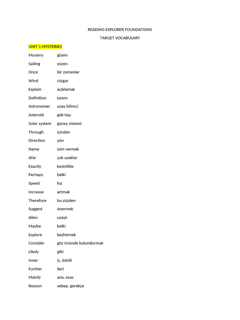 Reading Explorer Target Vocabulary | PDF
