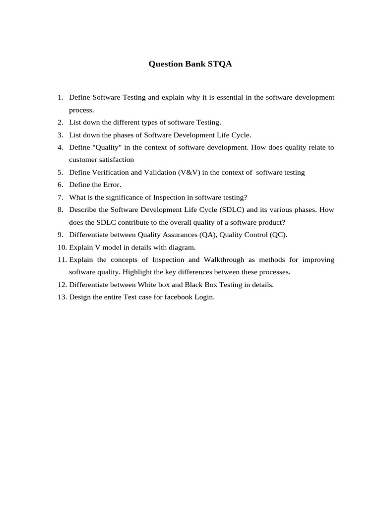 Question Bank For STQA | PDF