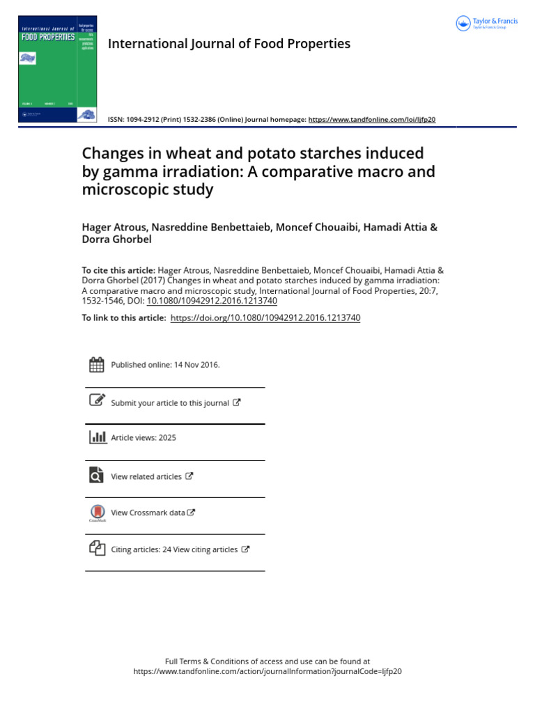 Changes in Wheat and Potato Starches Induced by Gamma Irradiation A ...