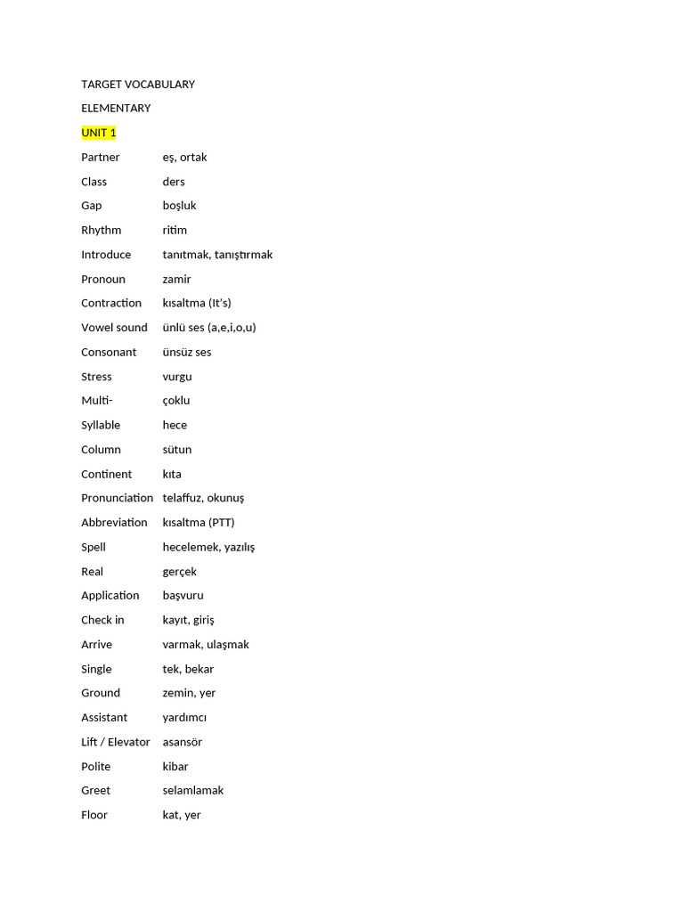 Target Vocabulary | PDF