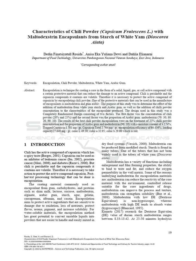 Characteristics of Chili Powder With Maltodexstrin Encapsulants From ...