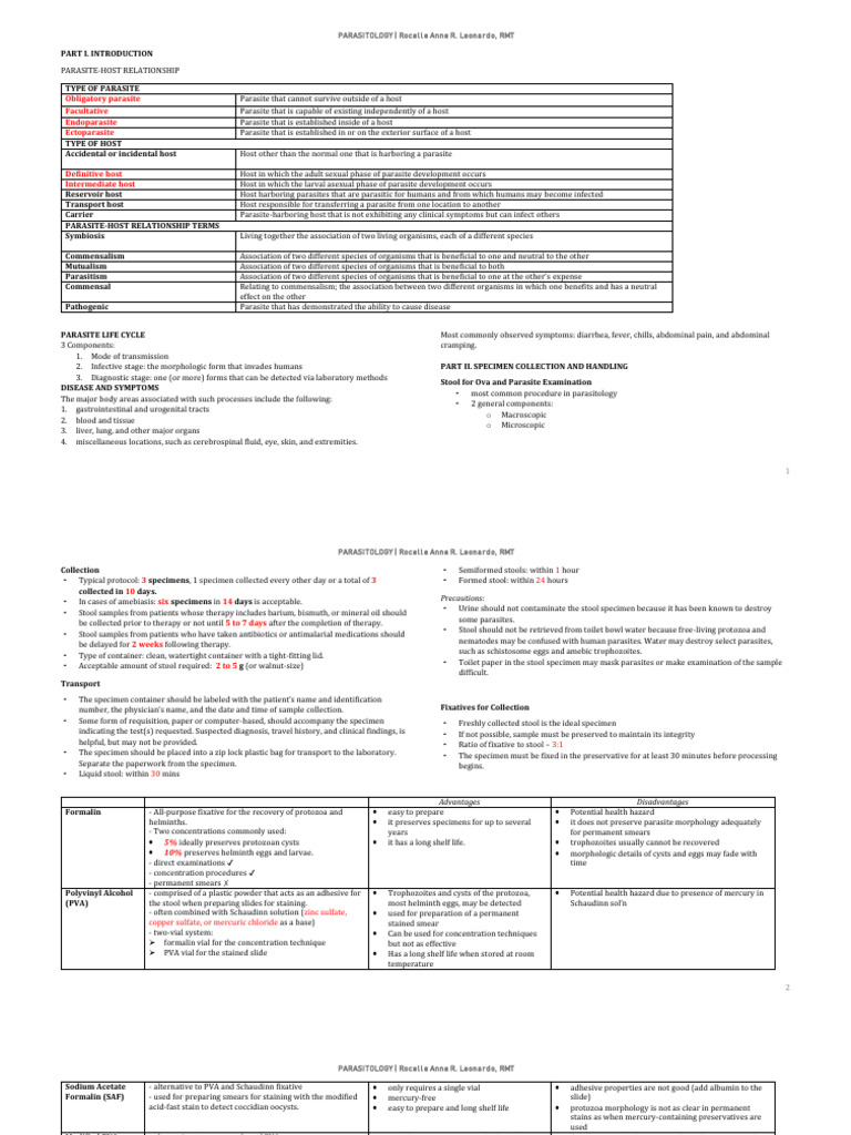 MTAP Parasitology Notes FILLED OUT COPY 4 | PDF