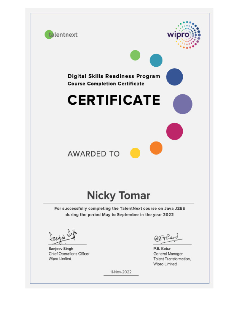 Wipro Certficate | PDF