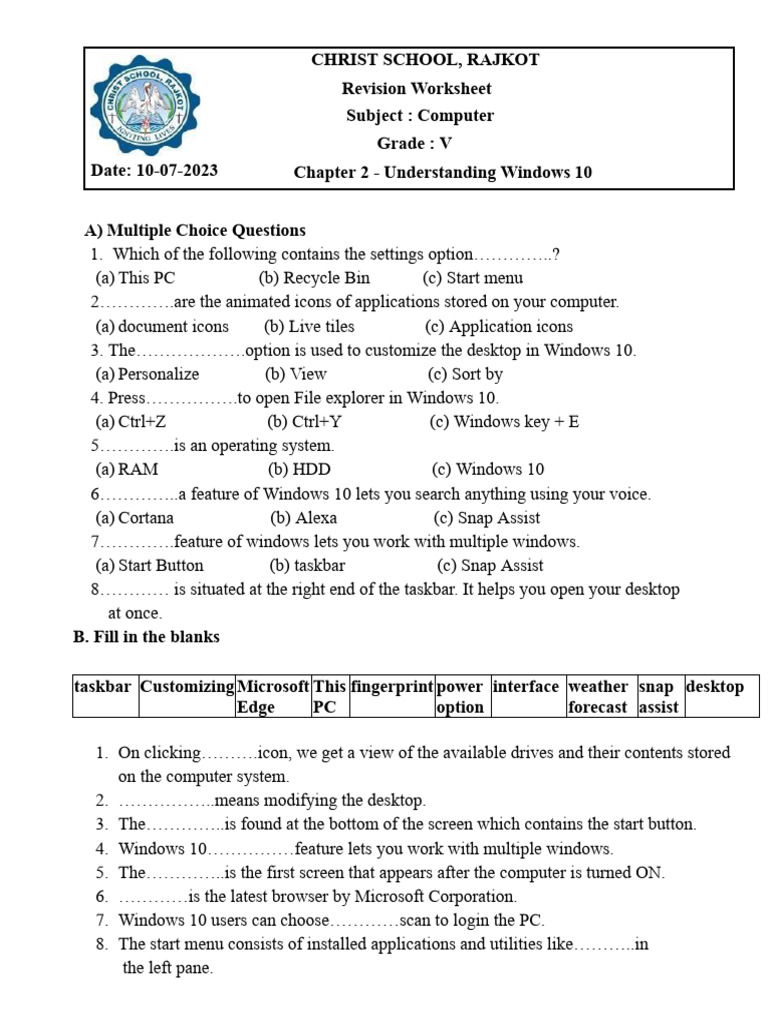 Worksheet Chap 2 - Question | PDF | Window (Computing) | Technology & Engineering
