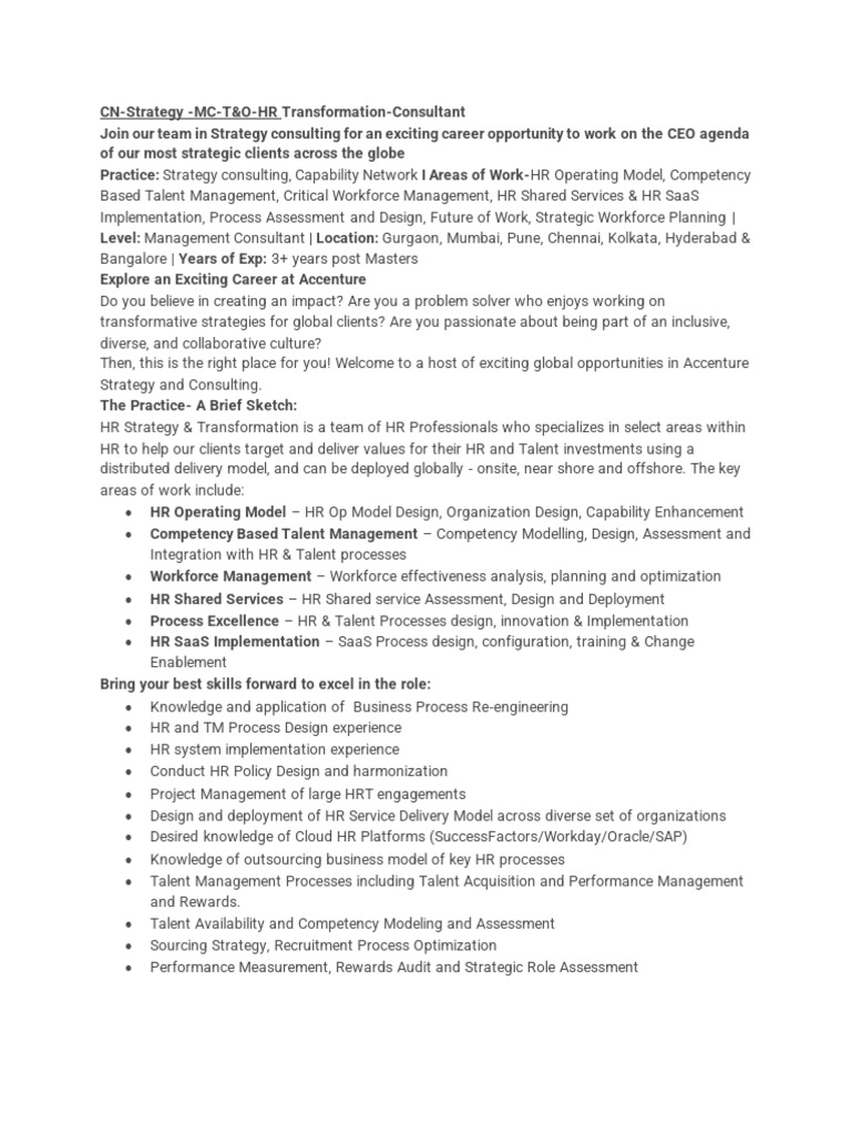 JD Accenture HRT Consultant | PDF