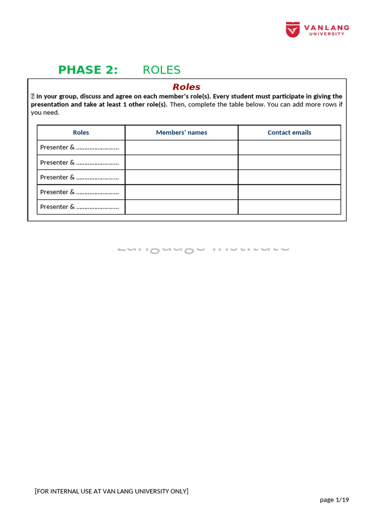 Anh Văn 2 - Sample PBA Manual - PHASE 2 - Roles & Brochure and Presentation Draft | PDF