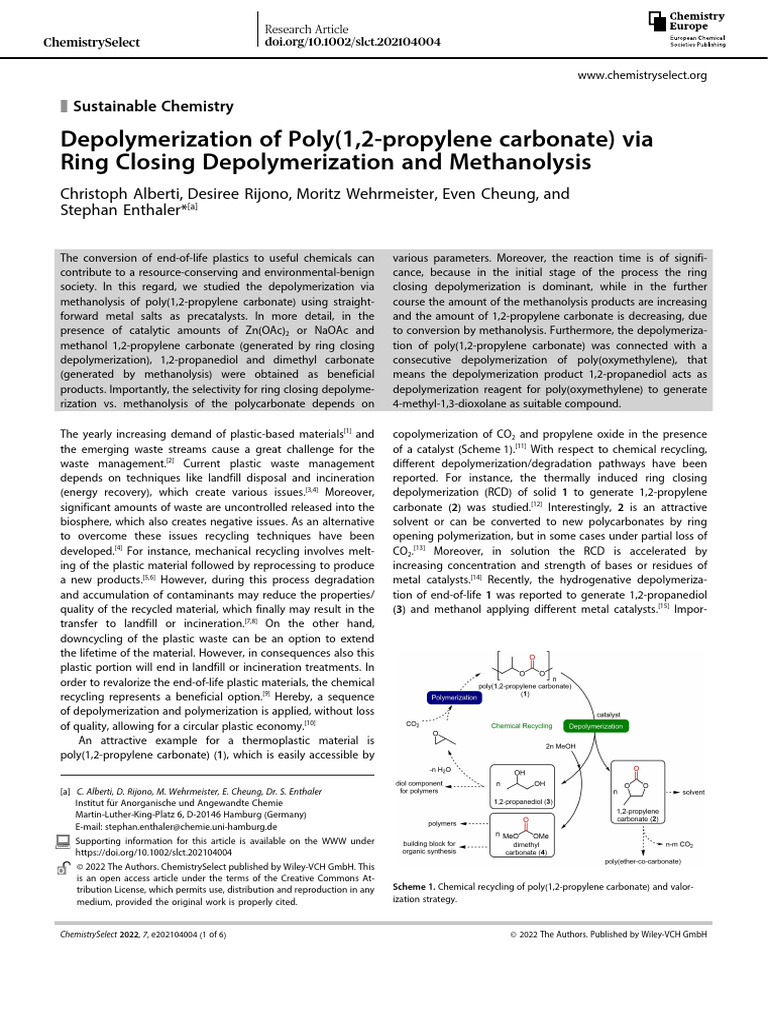 Depolymerization - of - Poly12-Propylene - Carbonate - Via Ring Closing ...