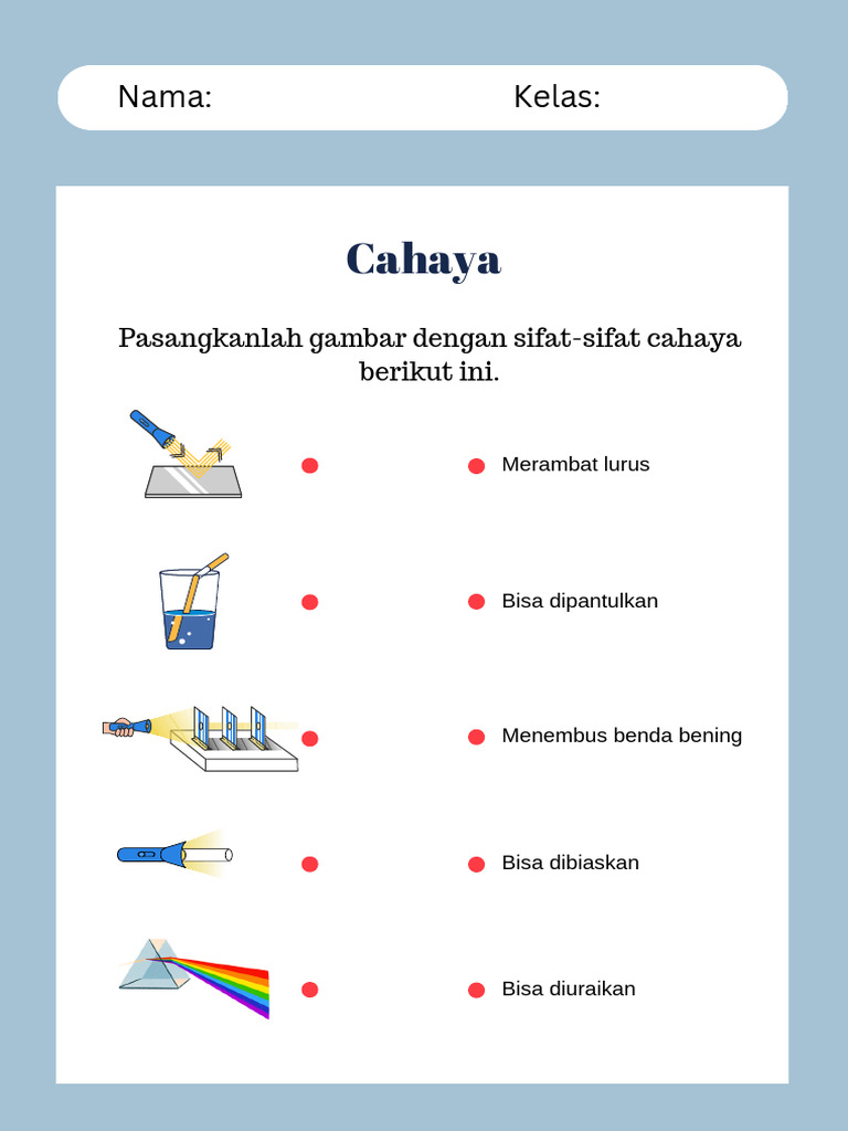 Biru Putih Sederhana Lembar Kerja Sifat Cahaya | PDF