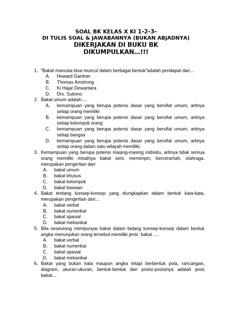 SOAL BK KELAS X KI 2024- 2025 | PDF