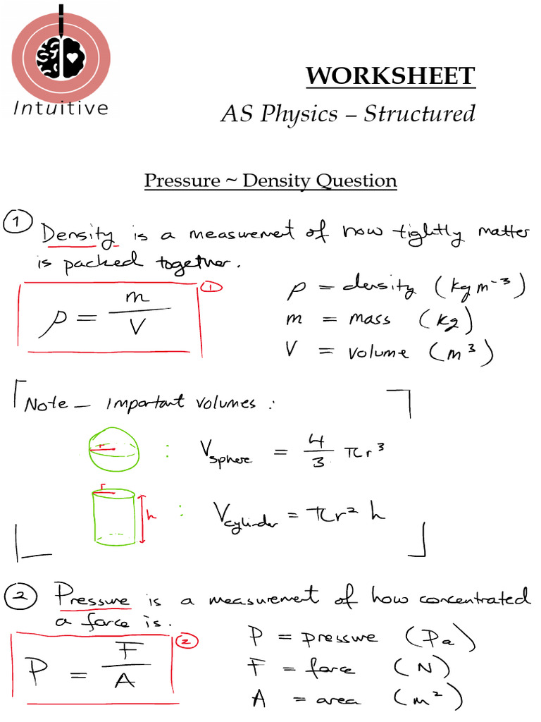 Pressure Density - WORKSHEET | PDF