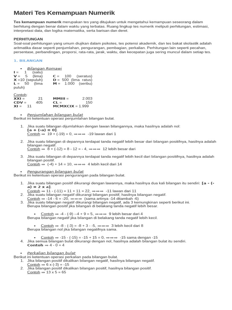 Materi Tes Kemampuan Numerik MIX | PDF