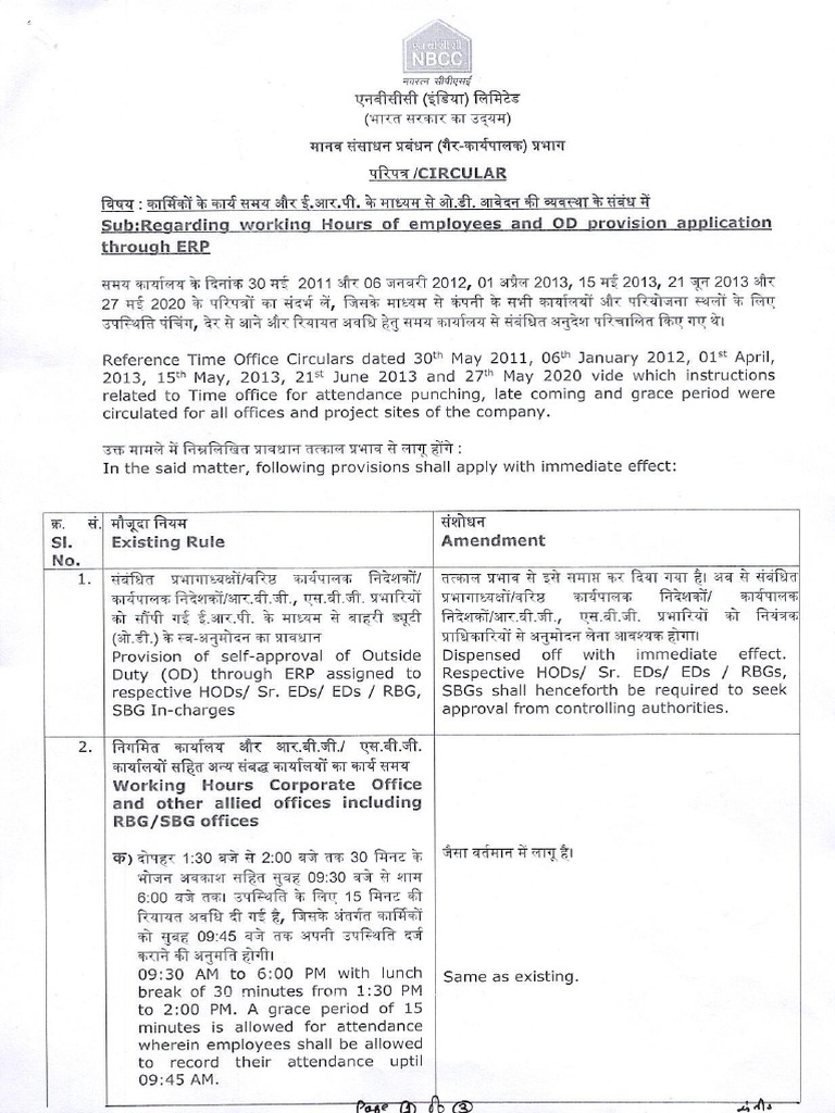 Attendance Working Hours Circular | PDF