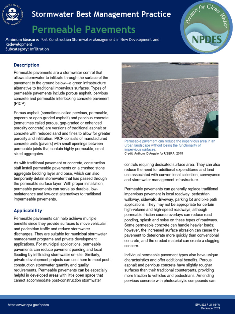 BMP Permeable Pavements | PDF | Road Surface | Stormwater