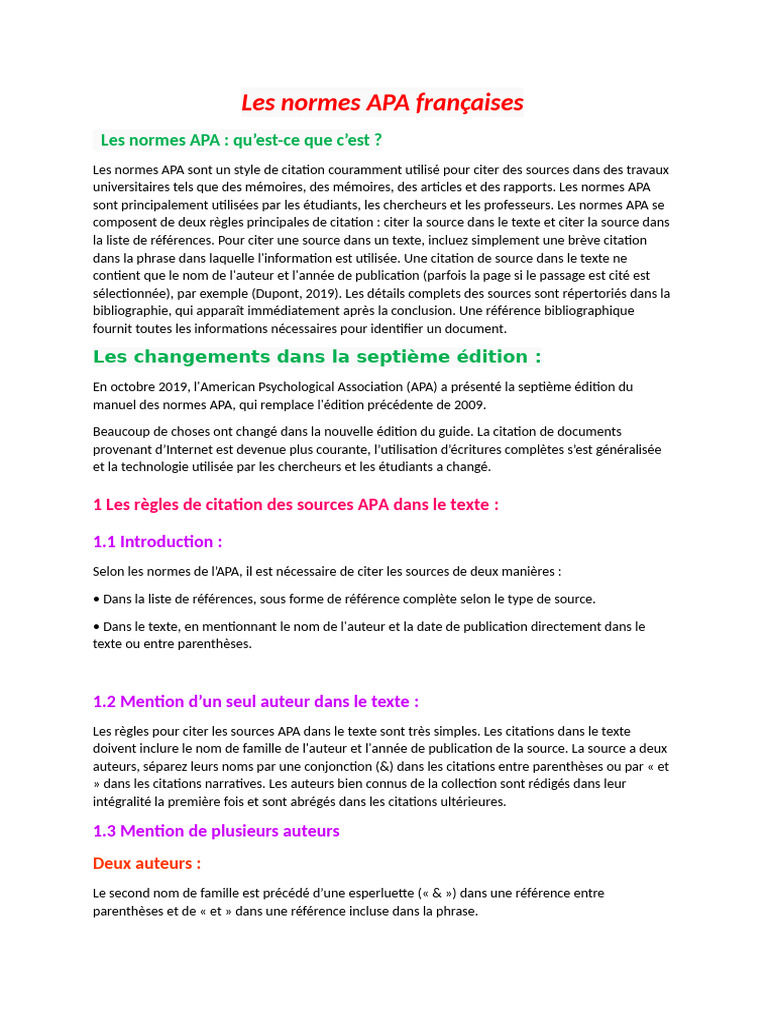 Les Normes APA (Résumé) | PDF