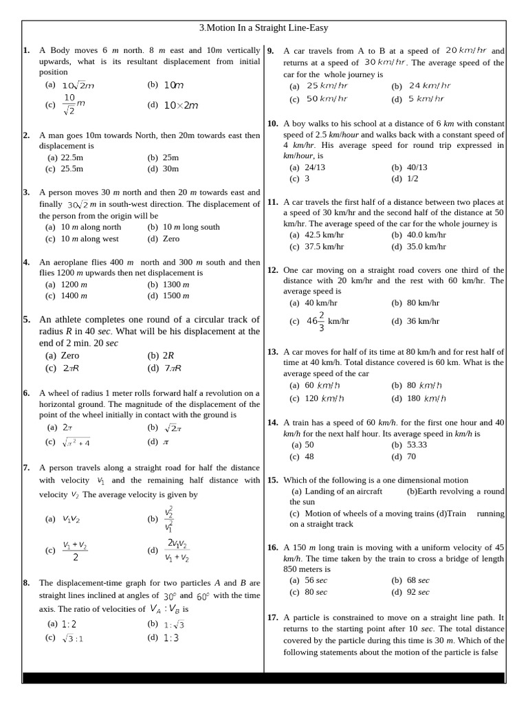 3.motion in A Straight Line | PDF | Acceleration | Velocity