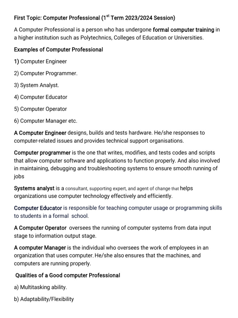 First Topic Computer Professional | PDF