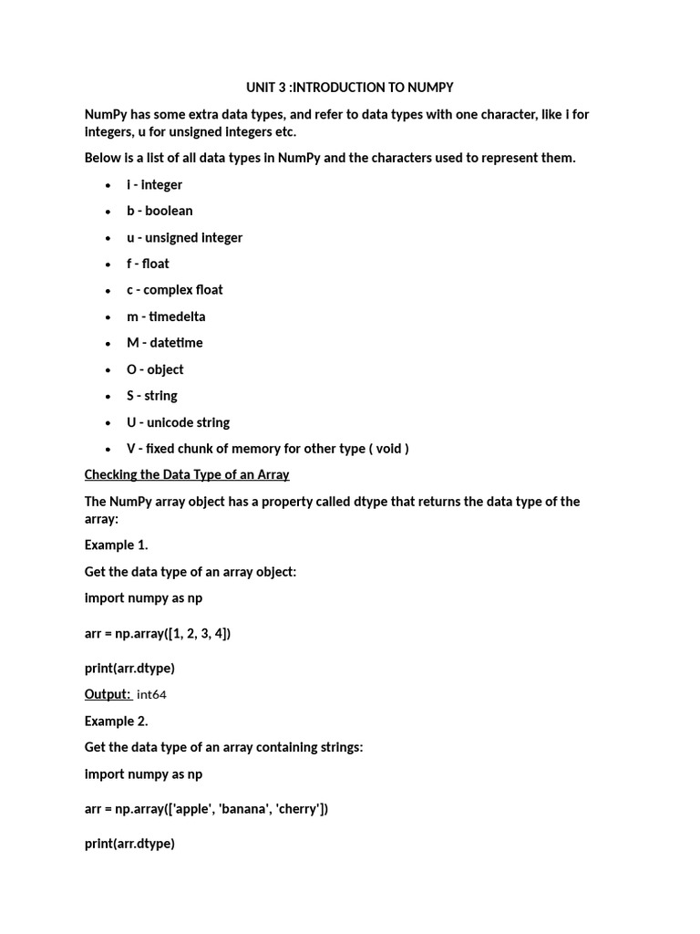 UNIT 3 Data Types-Numpy | PDF