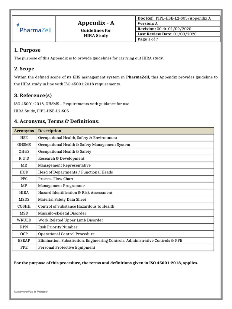 PIPL-HSE-L2-S05 - HIRA Study - Appendix | PDF