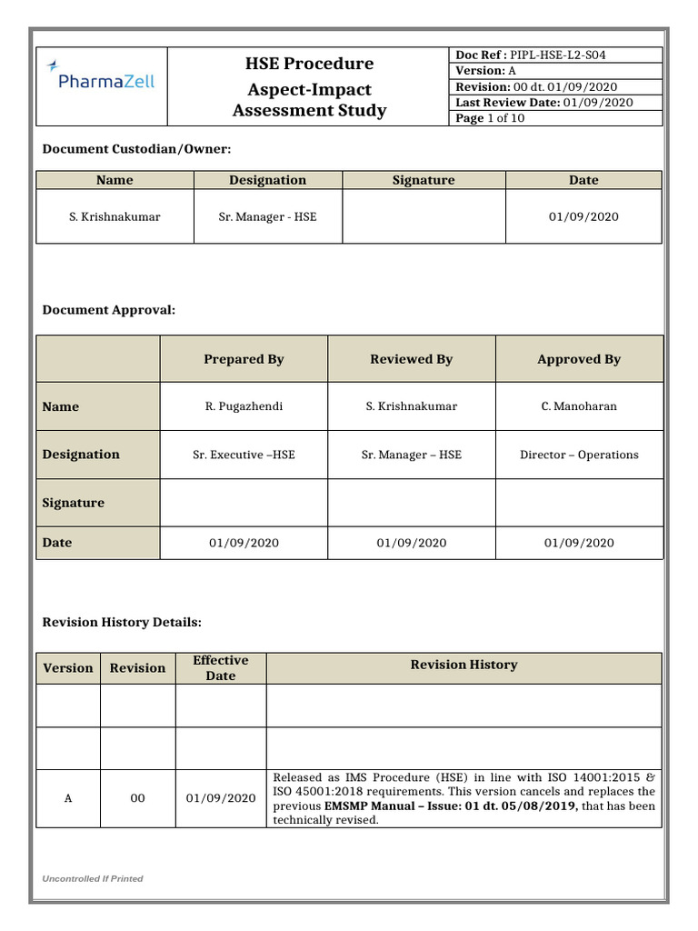 PIPL-HSE-CL2-S04 - Aspect-Impact Study | PDF