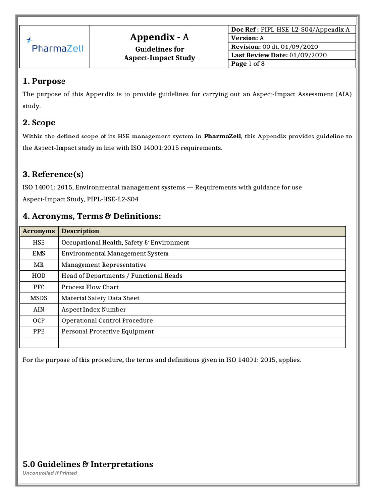 PIPL-HSE-CL2-S04 - Aspect-Impact Study - Appendix | PDF