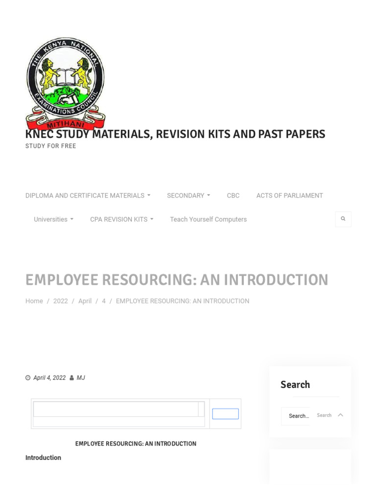 Employee Resourcing - An Introduction - Knec Study Materials, Revision ...