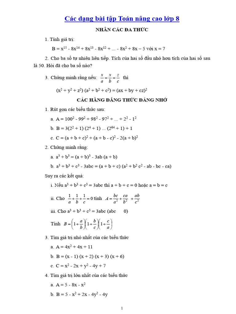 Cac Dang Bai Tap Toan 8 Nang Cao | PDF
