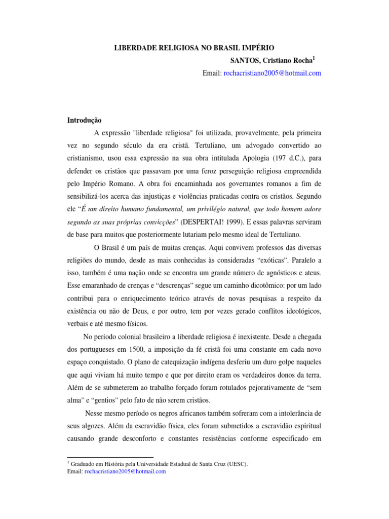 Liberdade Religiosa no Brasil Império | PDF