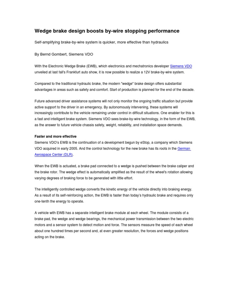 Wedge Brake | PDF | Brake | Anti Lock Braking System