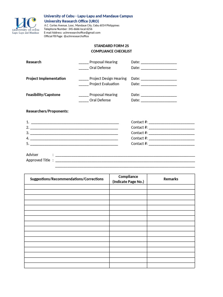 Standard Form 2S Compliance Checklist | PDF