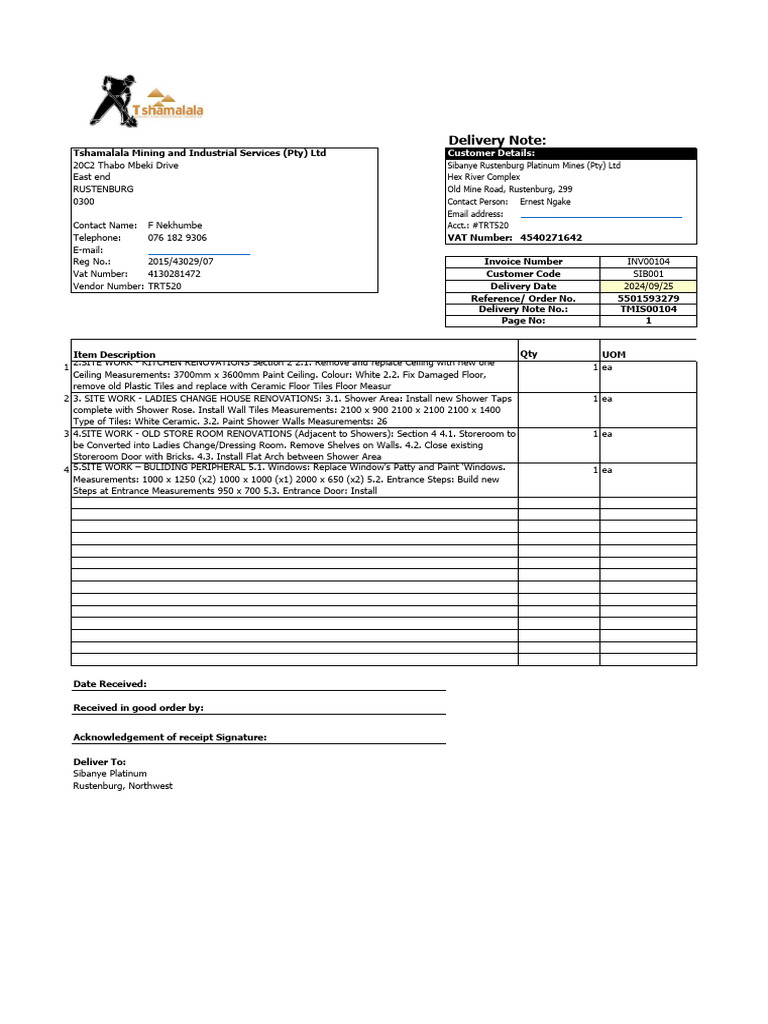 Tshamalala Mining - Invoice INV00104 | PDF