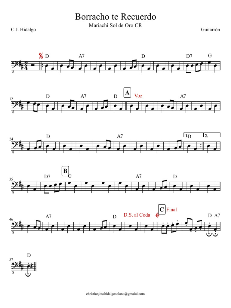 Borracho Te Recuerdo - Guitarrón | PDF