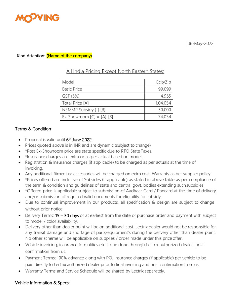 Lectrix E City Zip Proposal | PDF