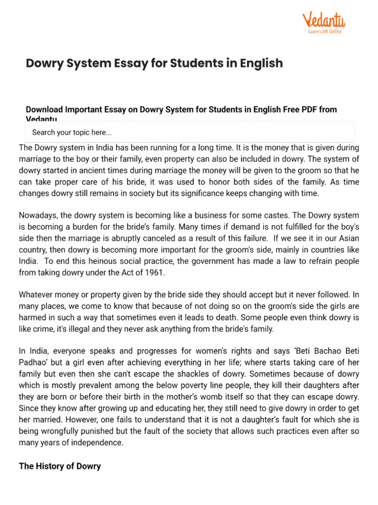 Dowry System Essay For Students in English | PDF