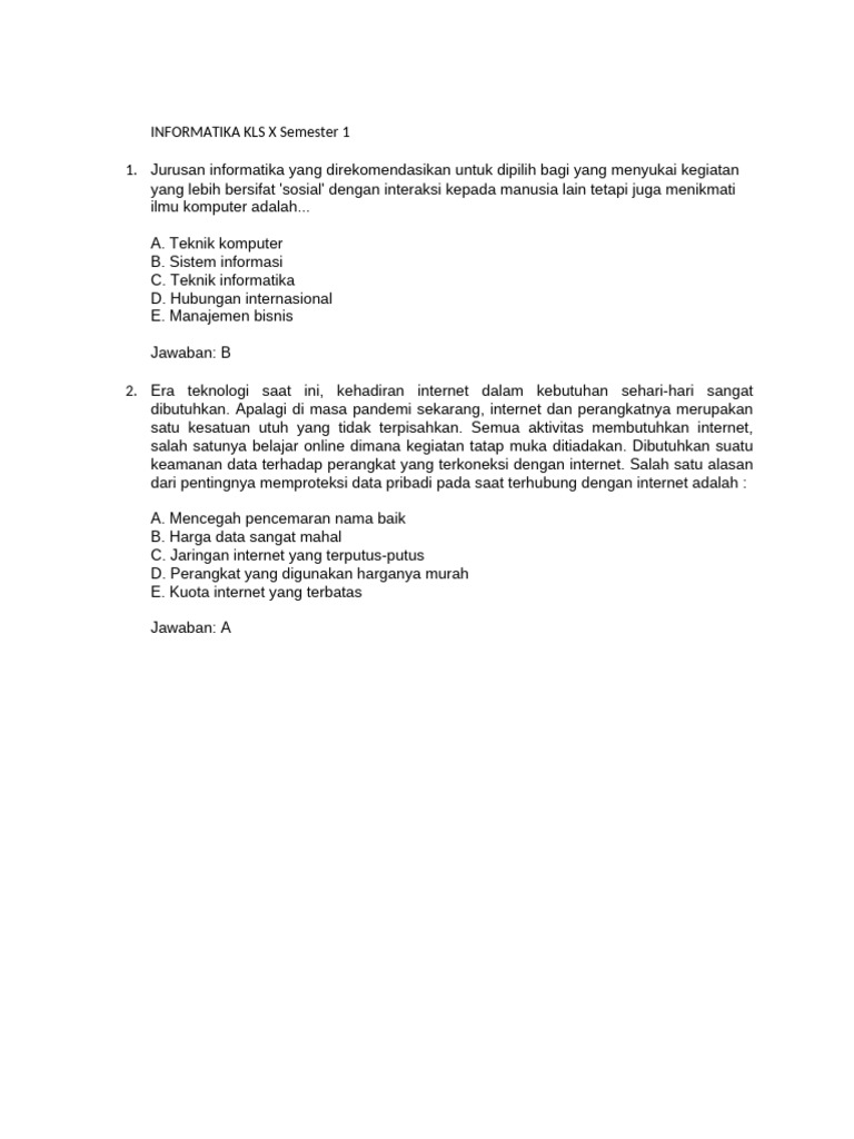 INFORMATIKA KLS X Semester 1 | PDF | Art | Computers