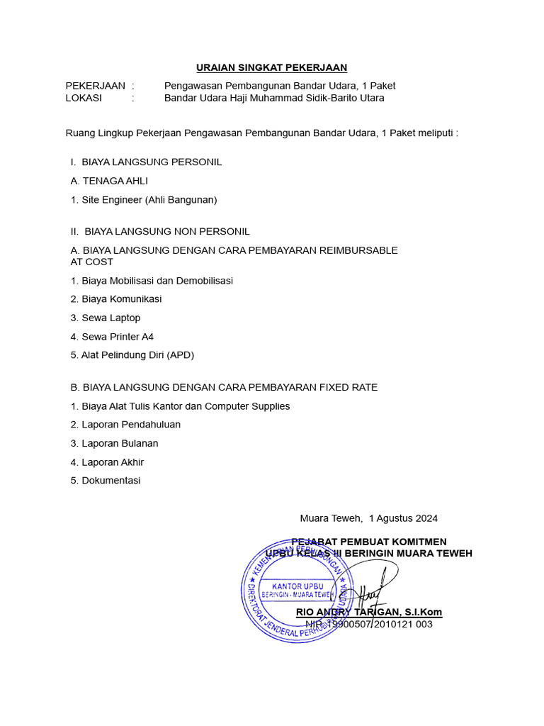 Uraian Singkat Pekerjaan 2024 | PDF