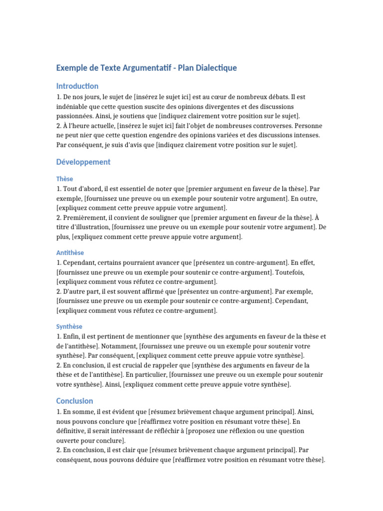 Texte Argumentatif Plan Dialectique Complet | PDF