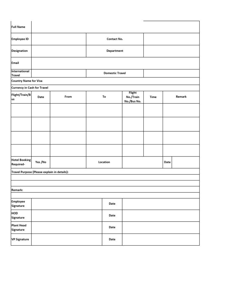 Domestic Travel Form Template | PDF